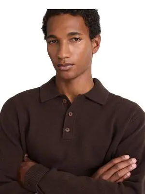 Madewell Sweater Polo In Heritage Merino Wool - Heather Dark Brown