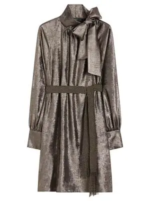 Max Mara Metallic Chiffon Mini Dress - Platinum