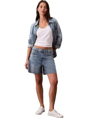Calvin Klein High-rise A-line Denim Shorts - Silver Rain
