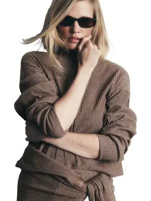 Alo Yoga Alo Muse Crewneck Pullover Top Java Brown Heather