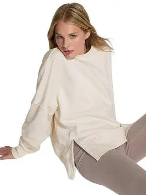 Pink Campus Fleece Tunic Crew Sweatshirt - Beige