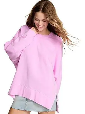 Pink Campus Fleece Tunic Crew Sweatshirt - Purple