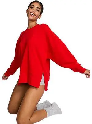 Pink Campus Fleece Tunic Crew Sweatshirt - Red