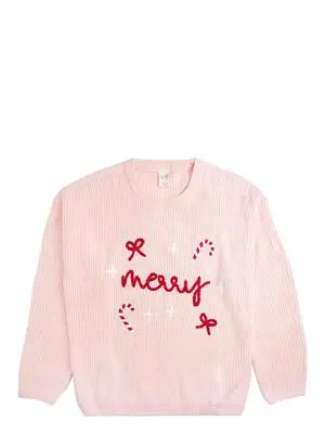 SWEET WINK Merry Christmas Knit Sweater - Ballet Pink