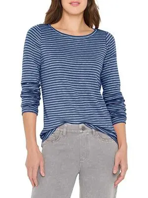 NIC+ZOE Long Sleeve Boat Neck Top - Blue Multi