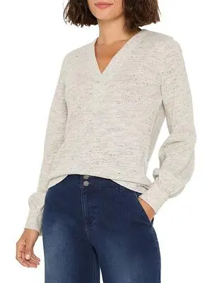 NIC+ZOE Downtown Sparkle Nep Knit Sweater - Grey Mix