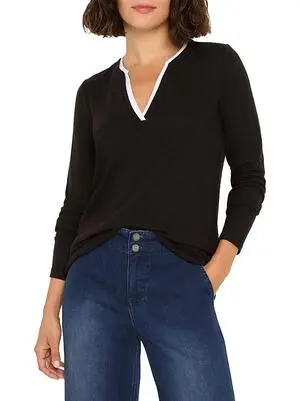 NIC+ZOE Layered Look Split Neck Top - Black Onyx