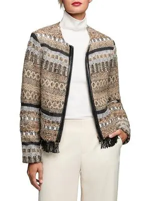 NIC+ZOE Textured Fringe Trim Jacket - Neutral Multi