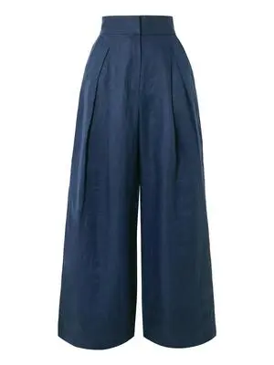 ANDRES OTALORA Desperte Pleated Linen Wide-Leg Pants Blue