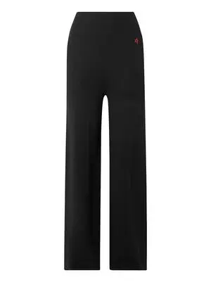 Perfect Moment Embroidered Merino Wool Wide-leg Pants - Black