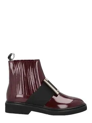 ROGER VIVIER Burgundy Leather Ankle Chelsea Boots - Red