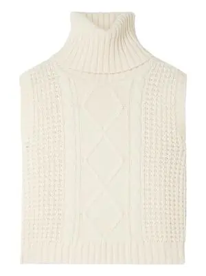 Perfect Moment Cropped Cable-knit Merino Wool Turtleneck Tank - Cream