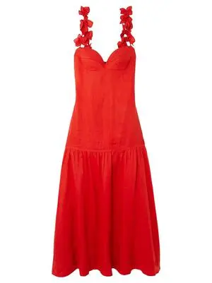 ANDRES OTALORA Ser Arte Appliquéd Linen Maxi Dress - Red