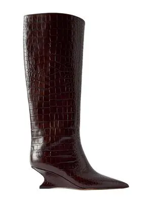 Paris Texas Nina Croc-effect Leather Knee Boots - Brown