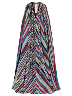 MARRAKSHI LIFE Tie-neck Cape-effect Striped Maxi Dress - Multi
