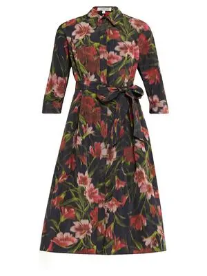 Rickie Freeman For Teri Jon Floral-print Midi Shirtdress - Black Mult