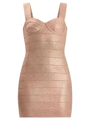 Herve Leger Metallic-effect Mini Dress - Gold