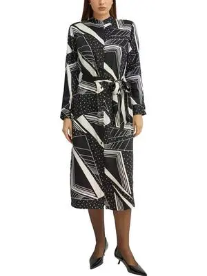 Ralph Lauren Geometric-print Midi Shirt Dress - Black