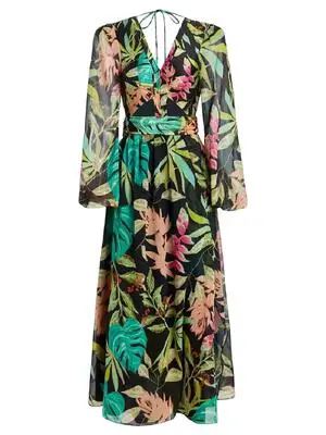 PatBO Tropicalia Floral-pattern Midi Dress - Black
