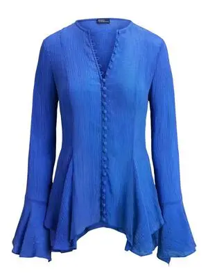 Polo Ralph Lauren Crinkle-texture V-neck Blouse - Blue