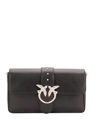 Pinko Leather Shoulder Bag With Studded Bird Detail - Black