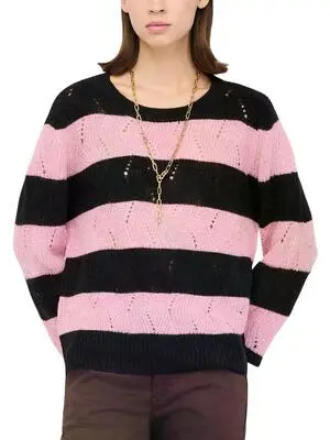 Liu Jo Striped Openwork Knit Sweater - Black