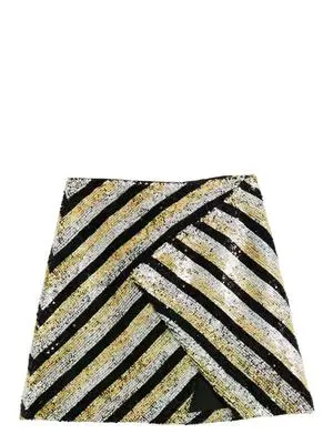 MITILIANE COUTURE Striped Sequin-embellished Skirt - Black