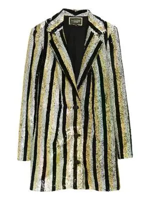 MITILIANE COUTURE Striped Sequined Tuxedo Coat - Black