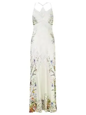 Camilla Lace Splice Bias Silk Maxi Dress - White