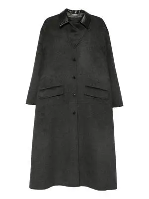 Nanushka Leather-collar Wool Coat - Grey