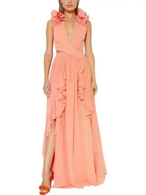 PatBO Ruffled-hem Maxi Dress - Orange