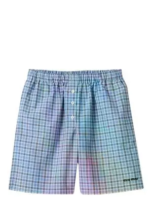 Miu Miu Checked Poplin Boxer Shorts - Blue
