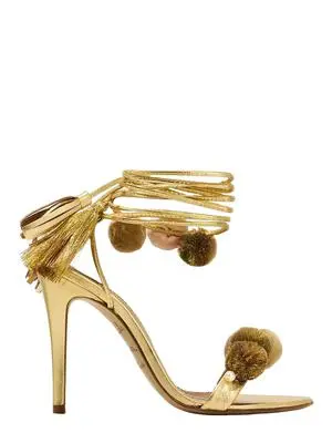 ALAMEDA TURQUESA 110mm Anna Pompom Sandals - Gold