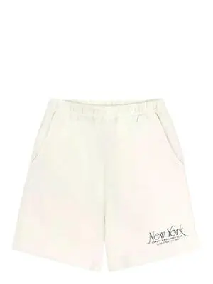SPORTY & RICH Logo Elasticated Waistband Shorts - Neutrals
