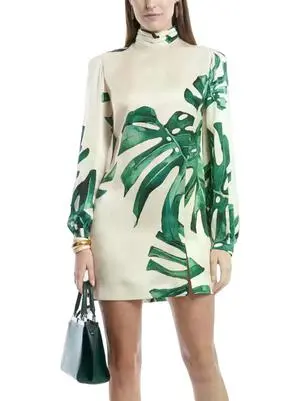 Raquel Diniz Leaf-print Mini Dress - Neutrals