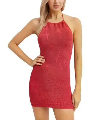 Bond Eye Imogen Halterneck Palm Mini Dress - Red