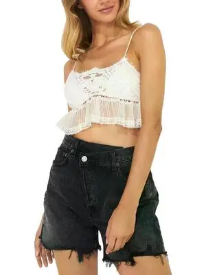 Free People Ruffled Crop Top - White