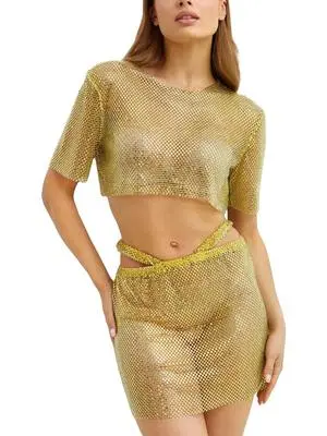 SANTA BRANDS Crystal-embellished Mesh Top - Gold