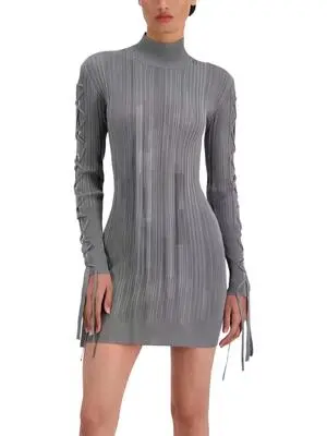 Herve Leger Ribbed Tie-detail Mini Dress - Grey