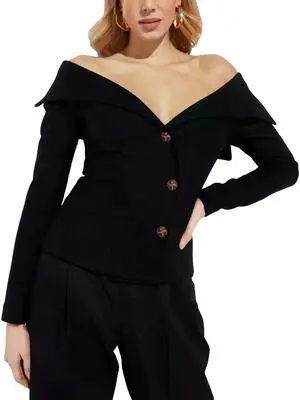 Marianna Senchina Off-shoulder Buttoned Top - Black