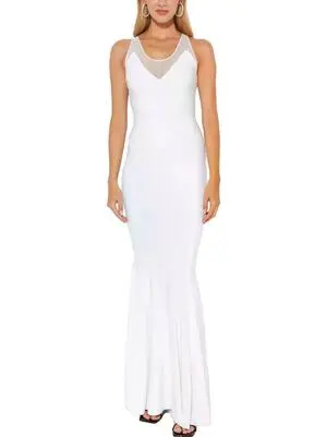 Norma Kamali Mesh-detail Maxi Dress - White