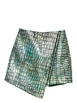MITILIANE COUTURE Embossed Croc Effect Leather Skirt - Green