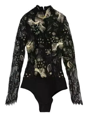 MITILIANE COUTURE Embroidered Lace Bodysuit - Black