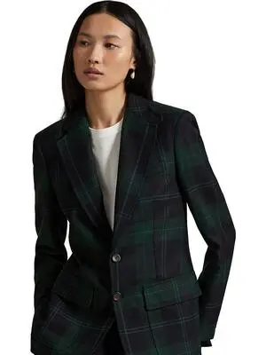 Ralph Lauren Single-breasted Plaid Wool Blazer - Green Navy Multi