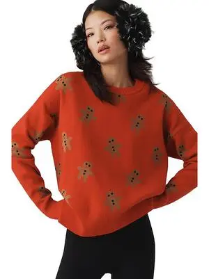 Beach Riot Gingerbread Oversized Crew-neck Sweater - Red Pattern