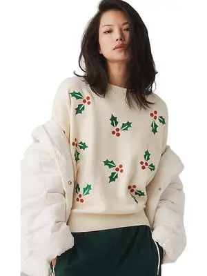 Beach Riot Mistletoe Oversized Crew-neck Sweater - White