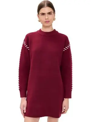 English Factory Whip Stitched Knit Mini Dress - Burgundy/pink