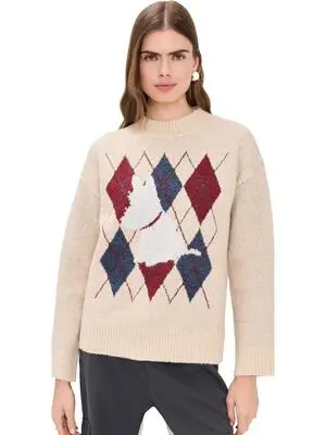 ANOTHER GIRL Westie Argyle Knitted Sweater - Cream