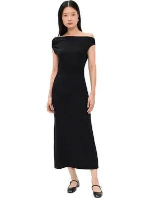LESET Lauren Ruched Shoulder Maxi Dress - Black