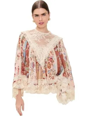 Zimmermann Awaken Lace Trim Blouse - Spliced Print